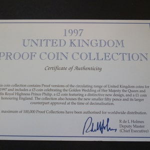 United Kingdom Royal Mint 1997 Proof Ten Coin Year Set in Royal Mint Red Real Leather Case ...