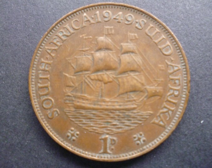 Vintage 1949 South Africa Penny Coin: Dromedaris Ship, King George VI ...