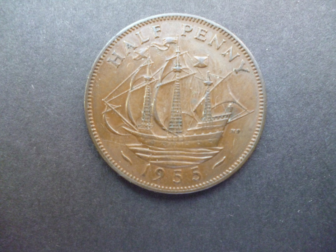 Groot-Brittannië 1955 Half Penny munt, Queen Elizabeth II, een ideaal ...