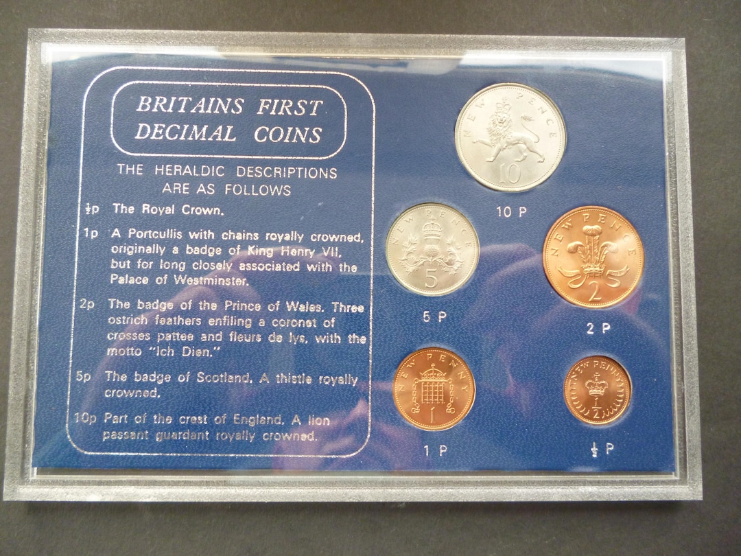 Britains First Decimal Coins a 5 Coin Set of Uncirculated Coins in a ...
