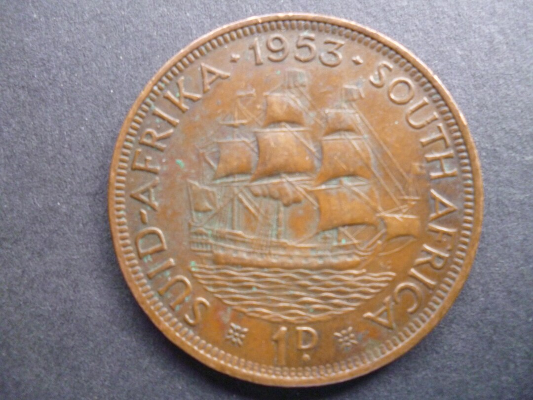 1953 South Africa Penny Coin: Dromedaris Ship, Queen Elizabeth II - Etsy