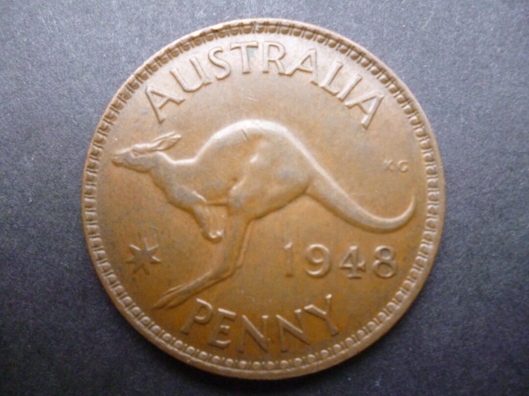 1948 Australia Penny Coin Featuring a Kangaroo and King George the ...
