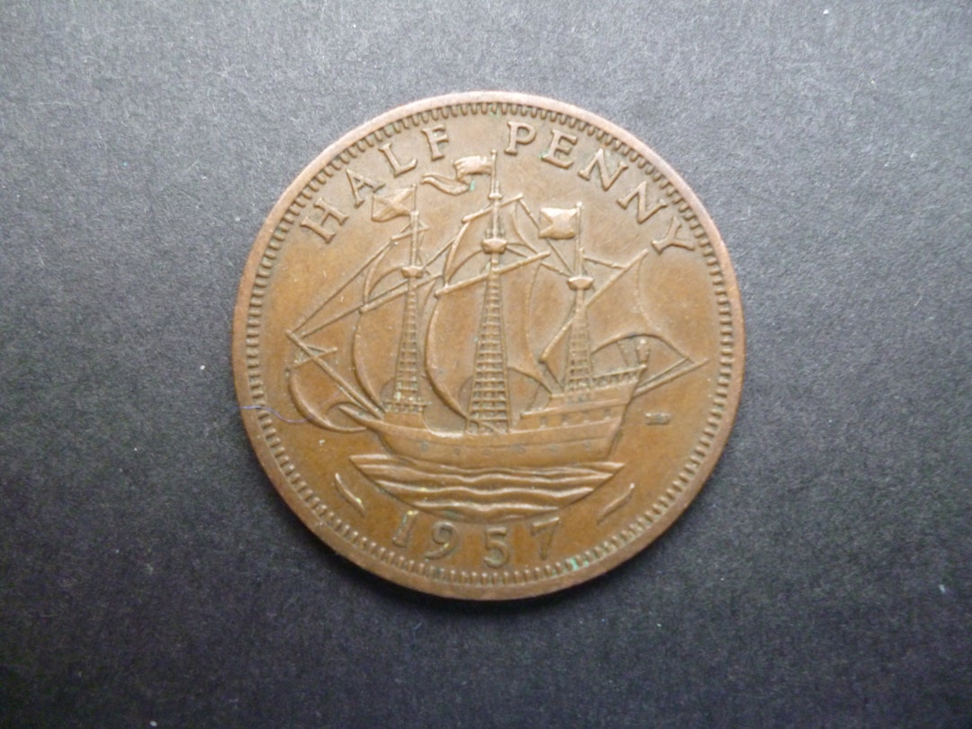 Great Britain 1957 Half Penny Coin, Queen Elizabeth 2nd, an Ideal Gift ...