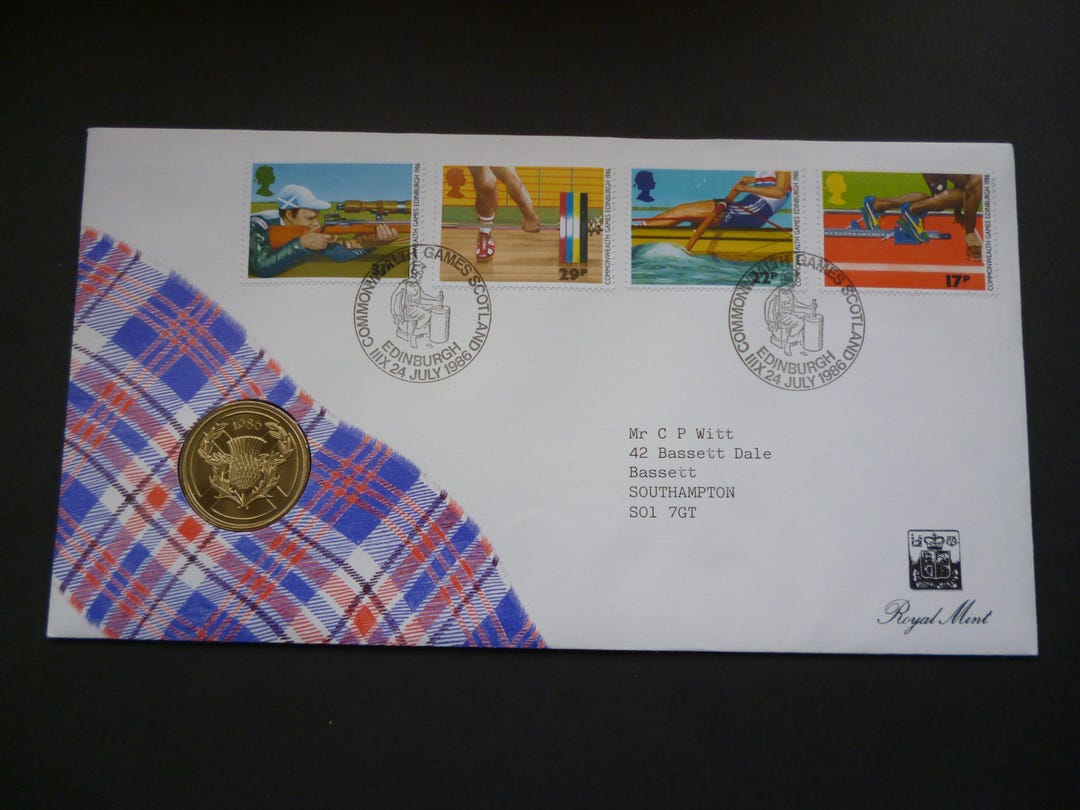 Vintage 1986 Coin and Stamp First Day Cover the Commonwealth Games ...
