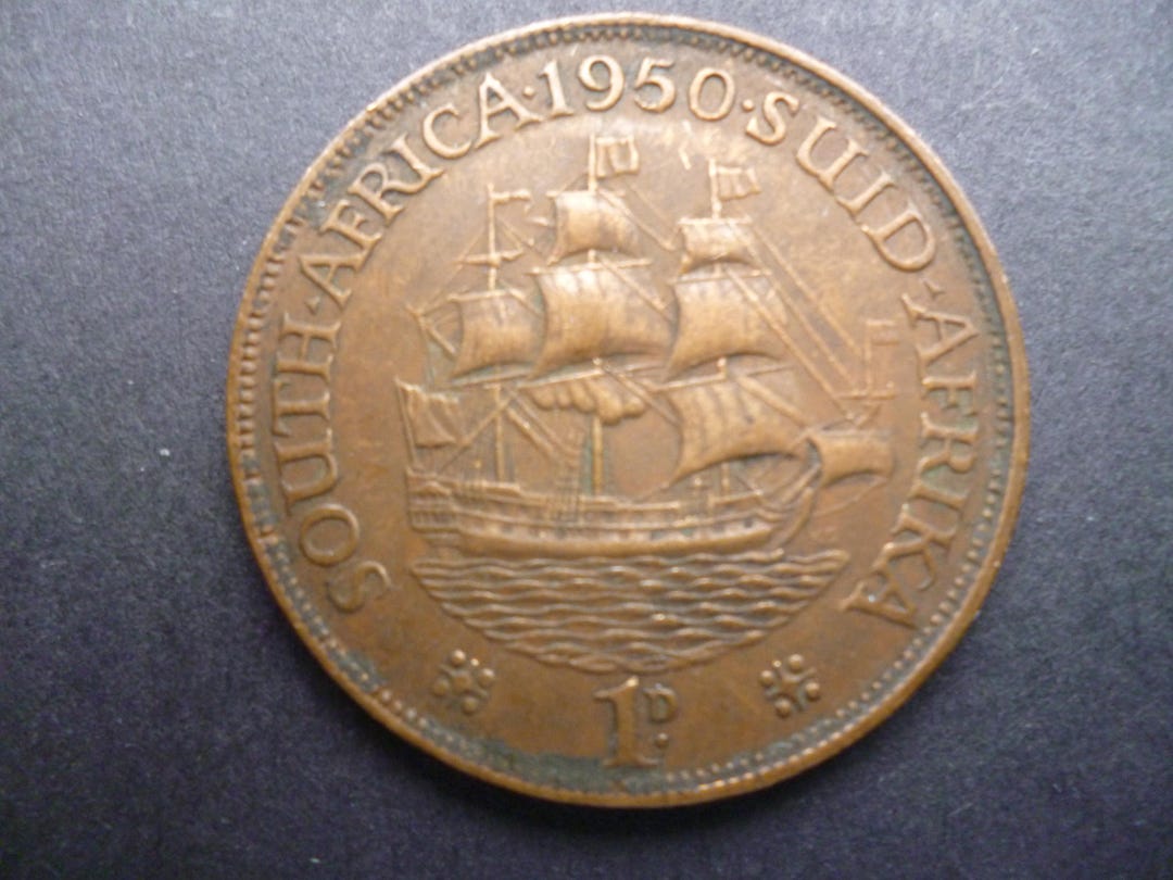 1950 South Africa Penny Coin: Dromedaris Ship, King George VI, Craft ...