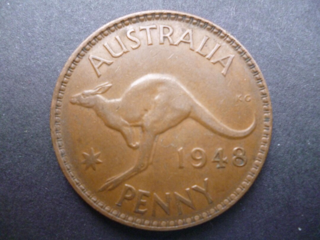 1948 Australia Penny Coin Featuring a Kangaroo and King George the ...