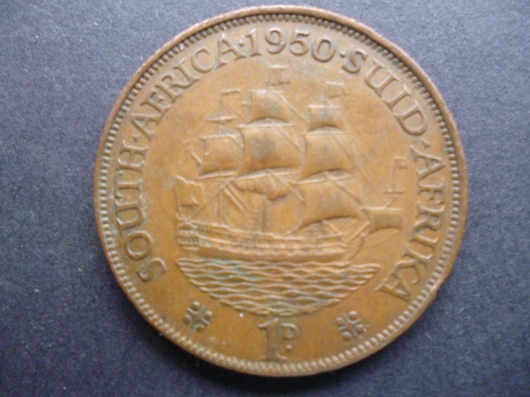 Vintage 1950 South Africa Penny Coin: Dromedaris Ship, King George VI ...
