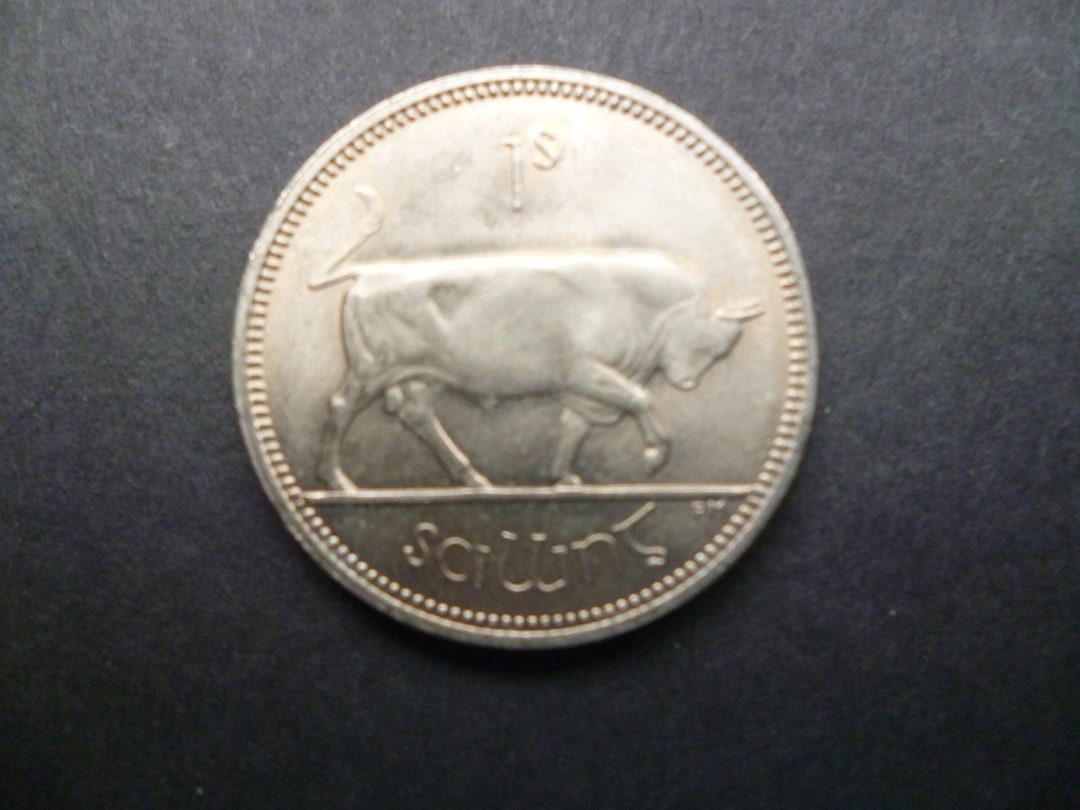 1968 Eire (ireland Republic) Shilling Coin Featuring a Bull and a Harp ...