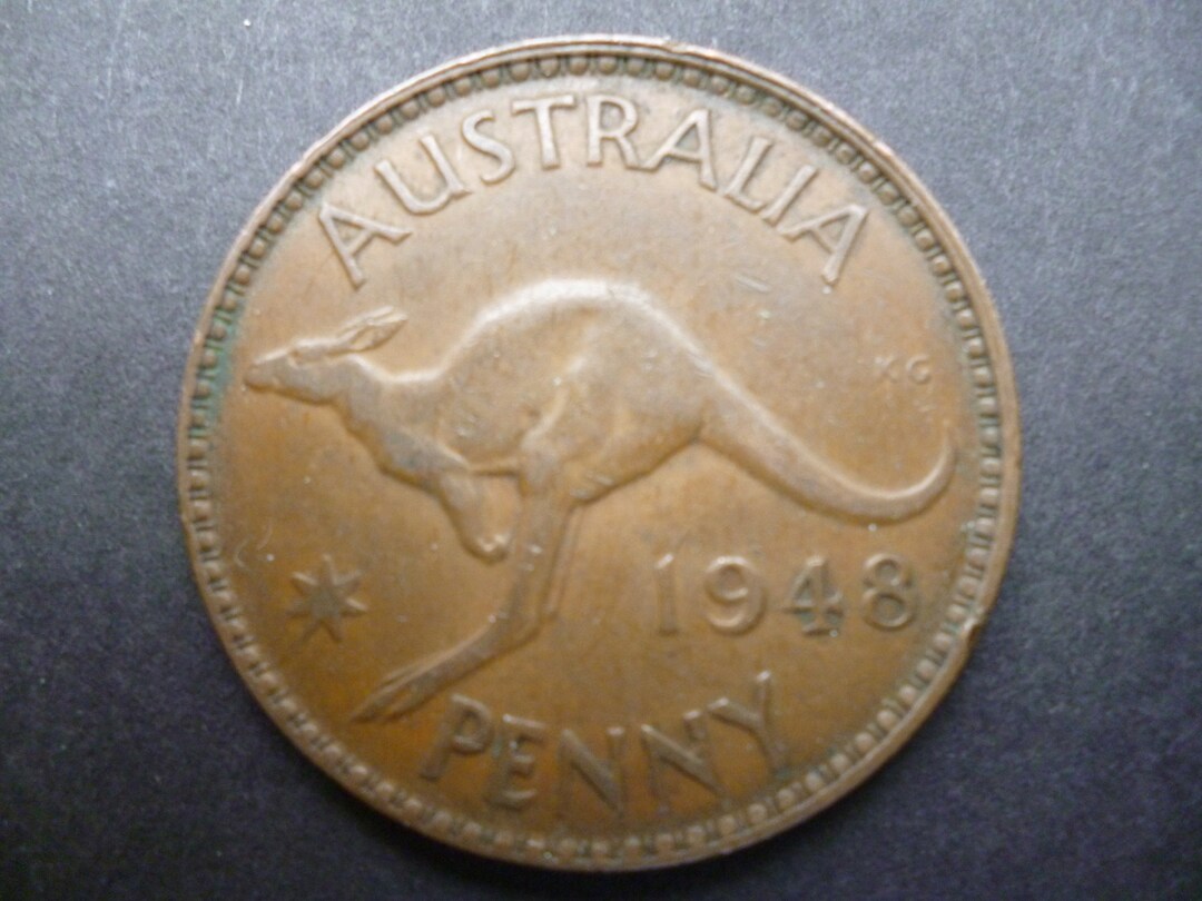 1948 Australia Penny Coin Featuring a Kangaroo and King George the ...