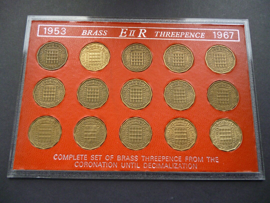 Brass Threepence Coin Set: 1953-1967 Elizabeth II, 12-sided Coins - Etsy