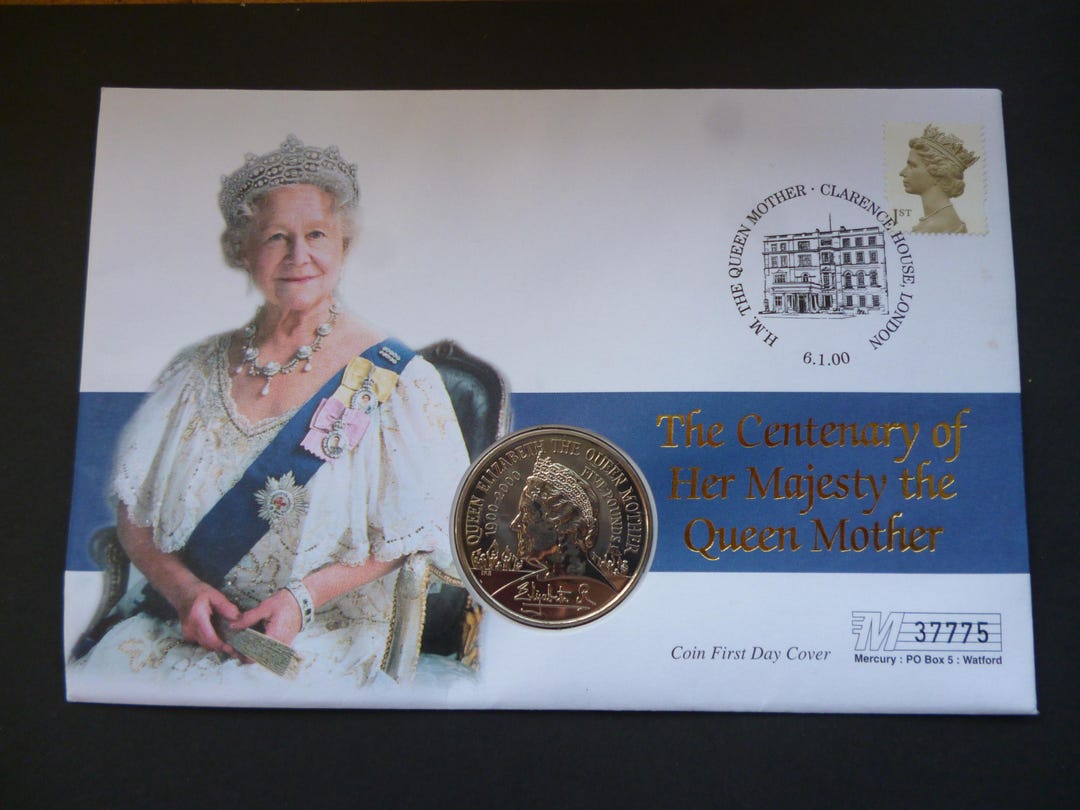 2000 Queen Mother Centenary Coin Cover: UK Five Pounds Crown, First Day ...
