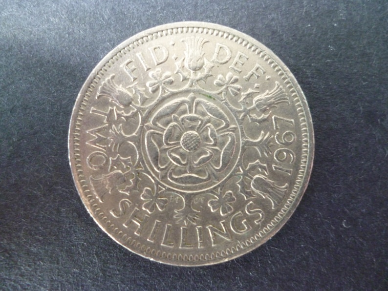 Moneda de dos chelines y florines de 1967: moneda inglesa de ...