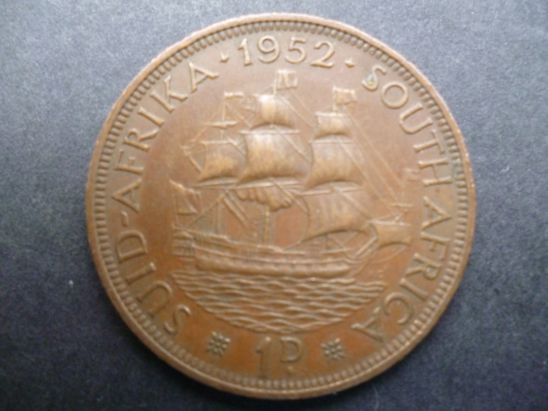 1952 South Africa Penny Coin: Dromedaris Ship, King George VI, Craft ...