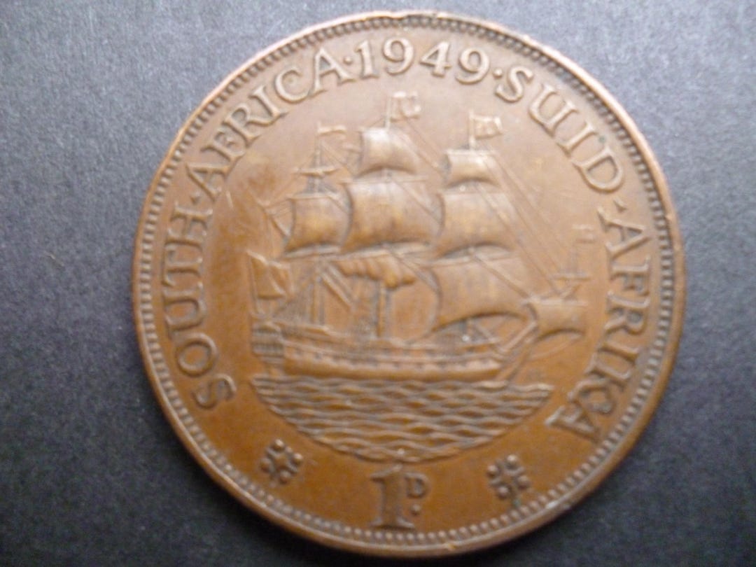 Vintage 1949 South Africa Penny Coin: Dromedaris Ship, King George VI ...