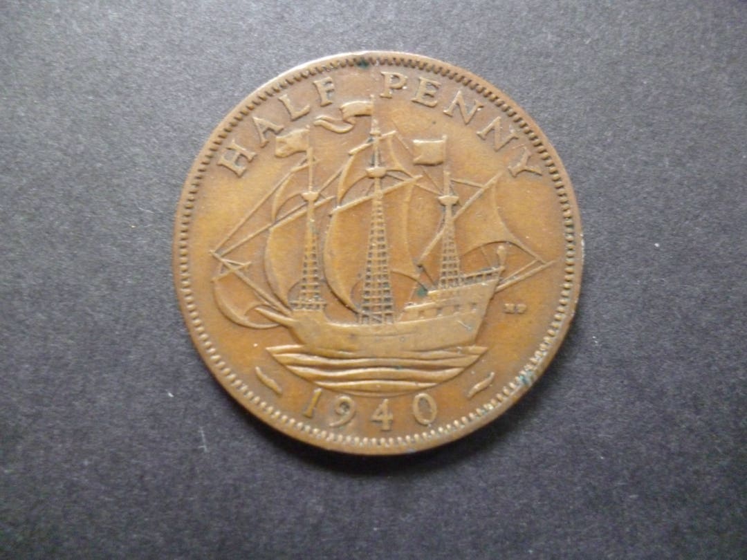 1940 UK Half Penny Coin, King George VI, Bronze Golden Hind - Etsy