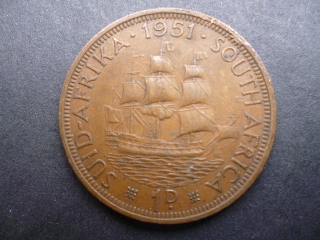 1951 South Africa Penny Coin: Dromedaris Ship, Queen Elizabeth II - Etsy