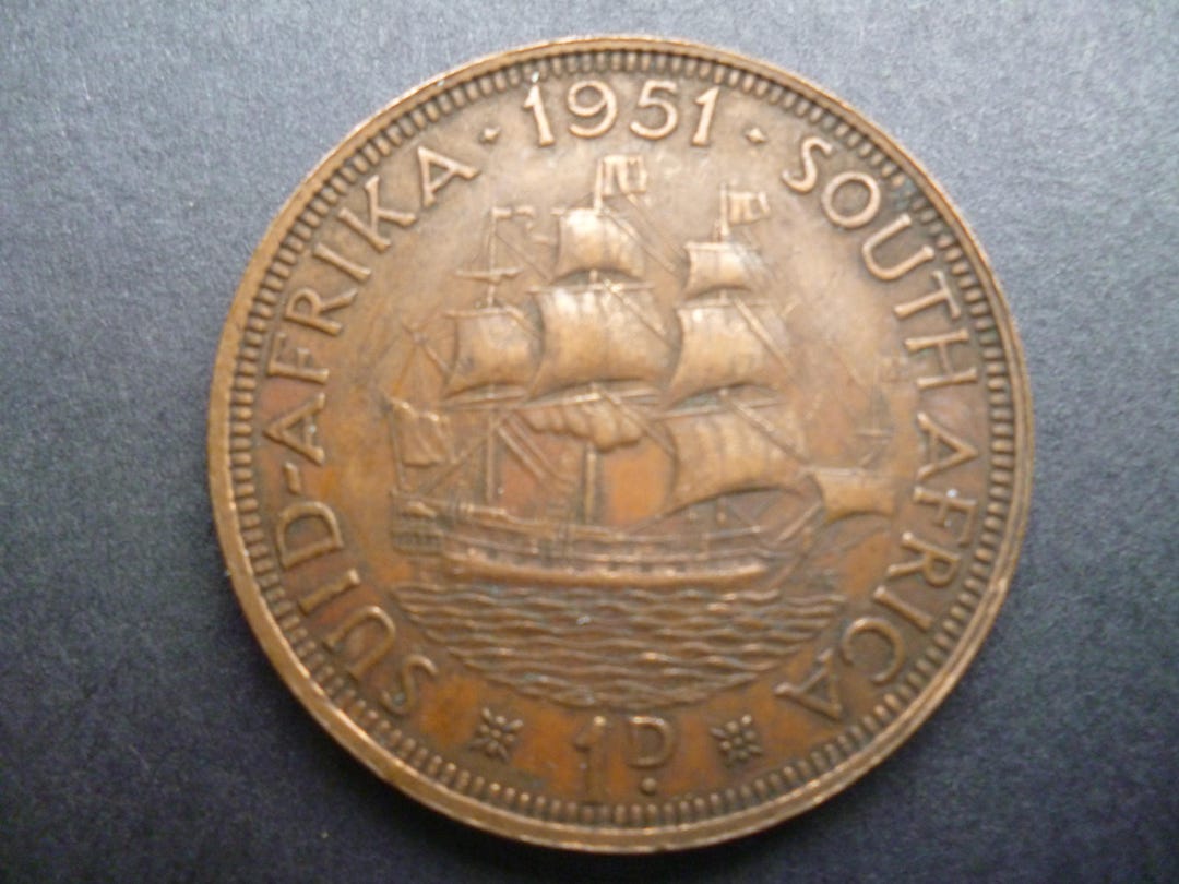 1951 South Africa Penny Coin: Dromedaris Ship, Queen Elizabeth II - Etsy
