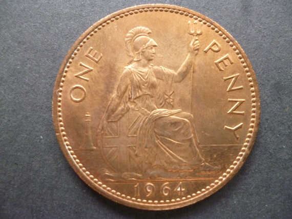 Great Britain 1964 one penny coinQueen Elizabeth 2nd an | Etsy