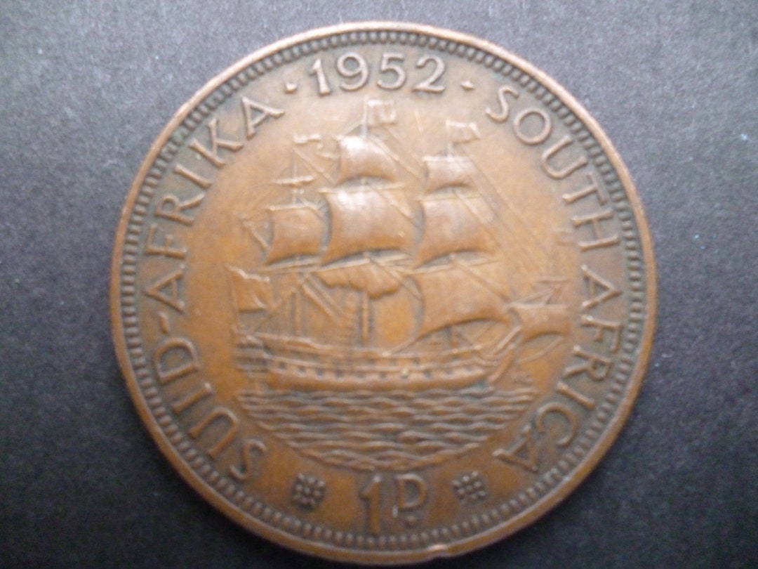 1952 South Africa One Penny Coin Featuring Dromedaris Ship and King ...