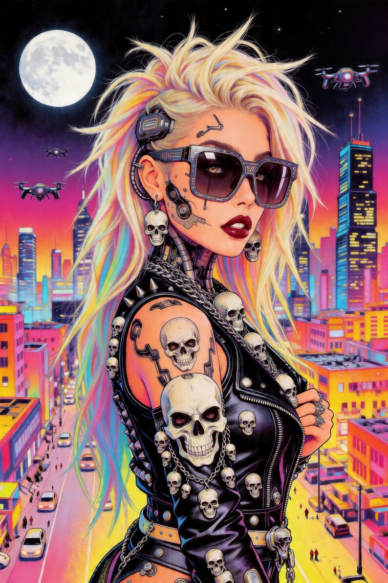 Coloring Page. Cyberpunk Style – Female Cyborgs – Printable in A3, A4 ...