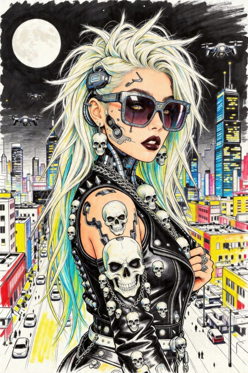 Coloring Page. Cyberpunk Style – Female Cyborgs – Printable in A3, A4 ...