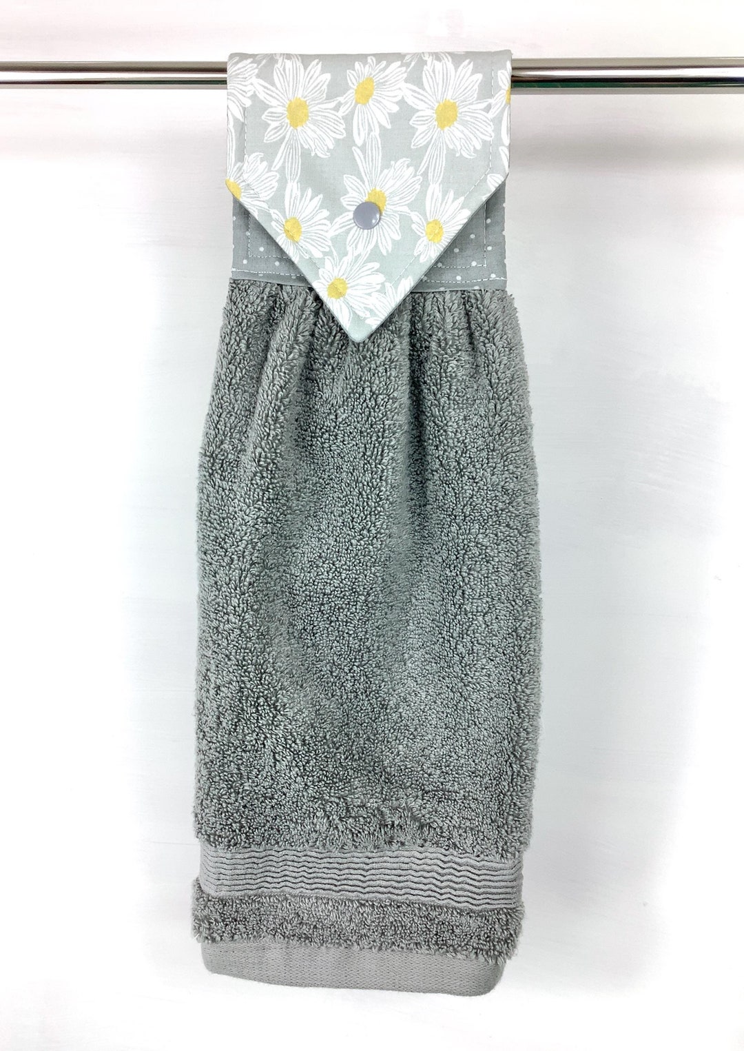 Hanging Hand Towel, Daisy Hanging Towel, Gray and Yellow Hanging ...