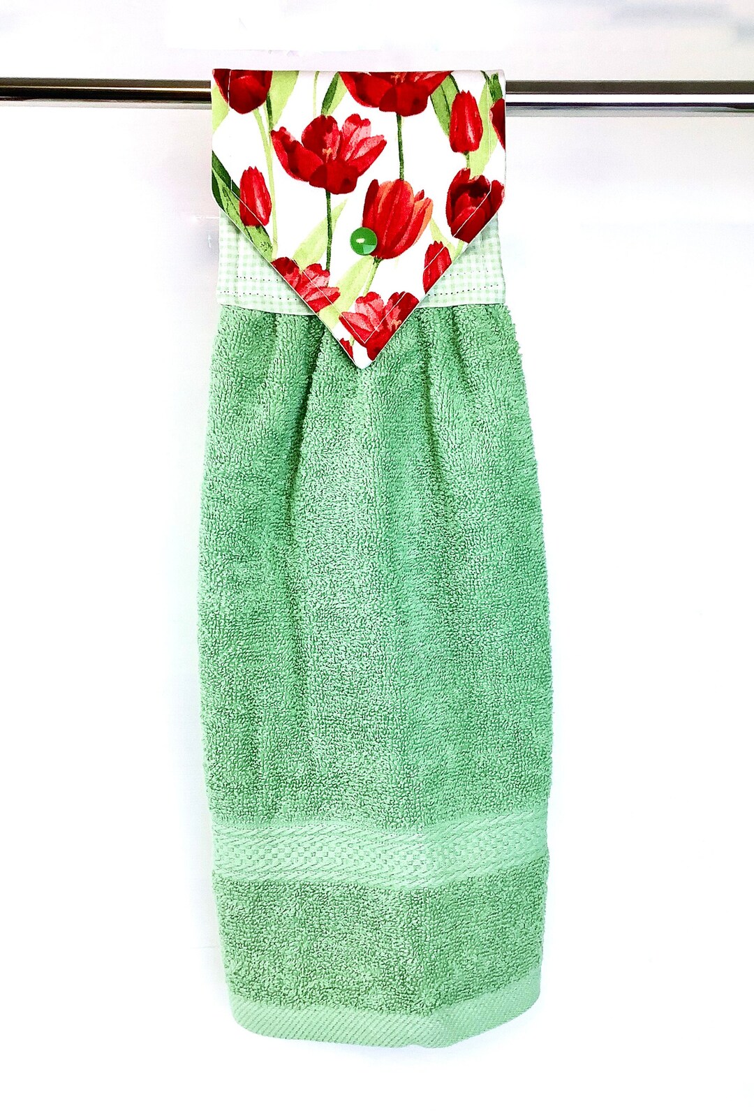 Tulip Hanging Hand Towel, Green Hanging Kitchen Towel, Tulips Stay Put ...