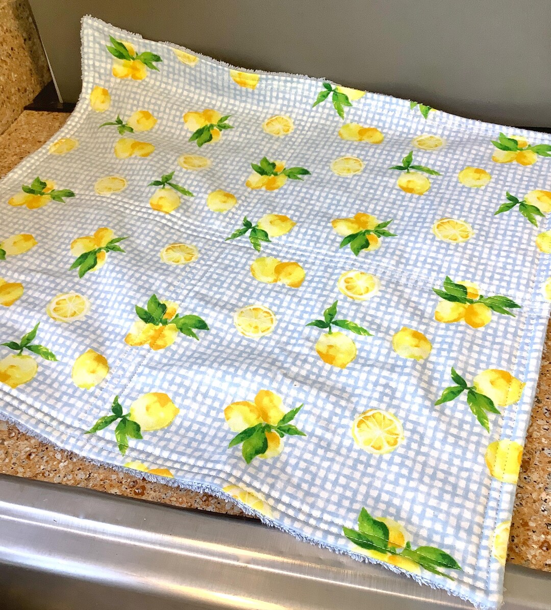 Lemon Dish Drying Mat, Lemon Dish Drying Pad, Yellow Blue Handmade Dish ...