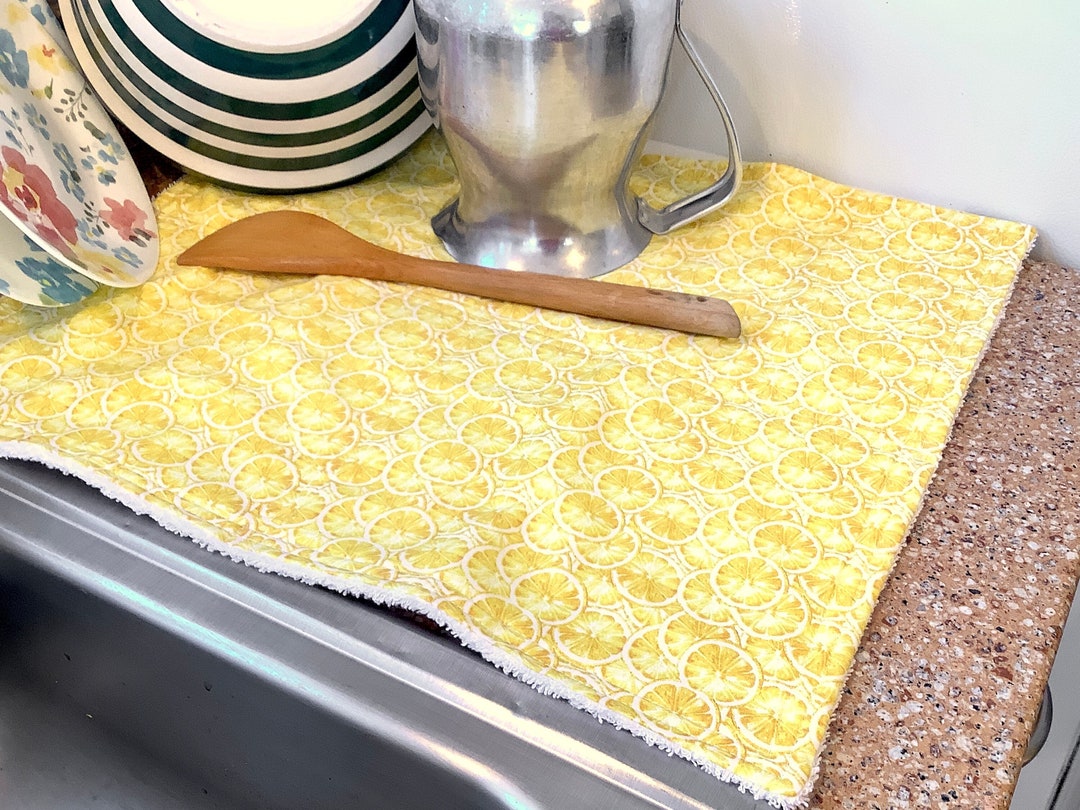 Lemon Dish Drying Mat, Lemon Dish Drying Pad, Yellow Green Handmade ...