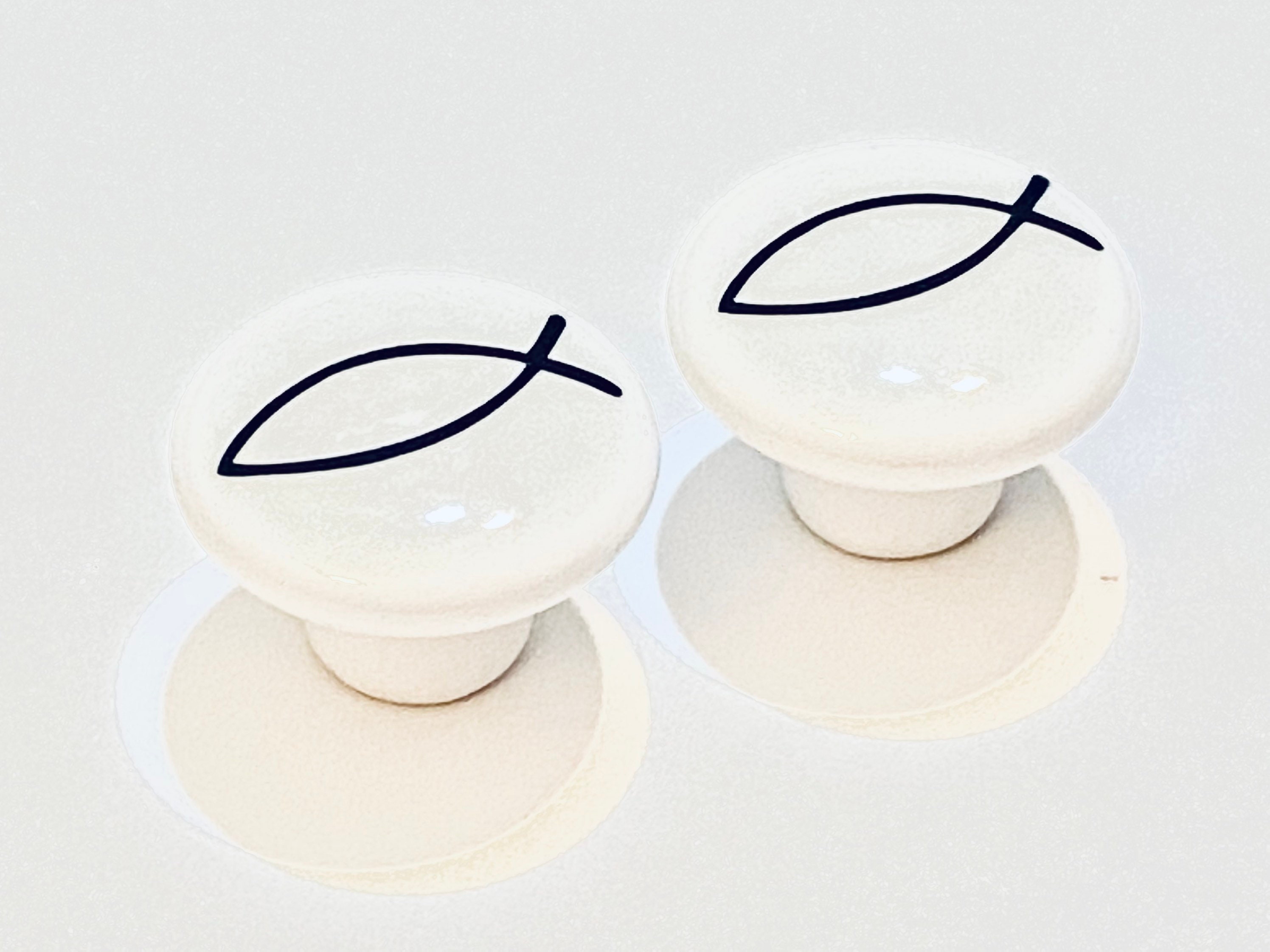 Pair Ichthys Christian Fish Symbol Dresser Drawer Knobs Pulls White ...