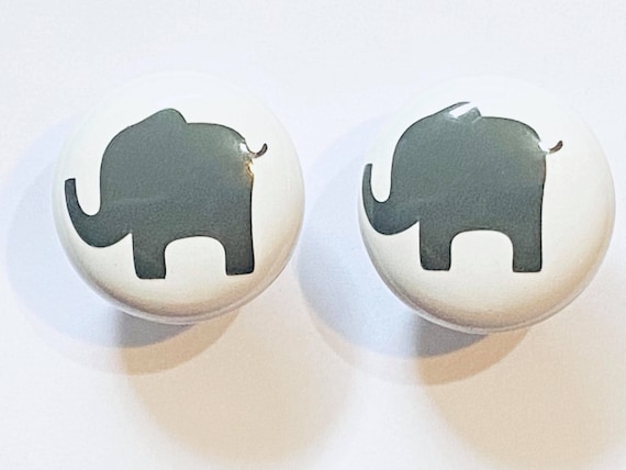 Pair 1.5 Elephant Drawer Knobs Pulls White Ceramic | Etsy