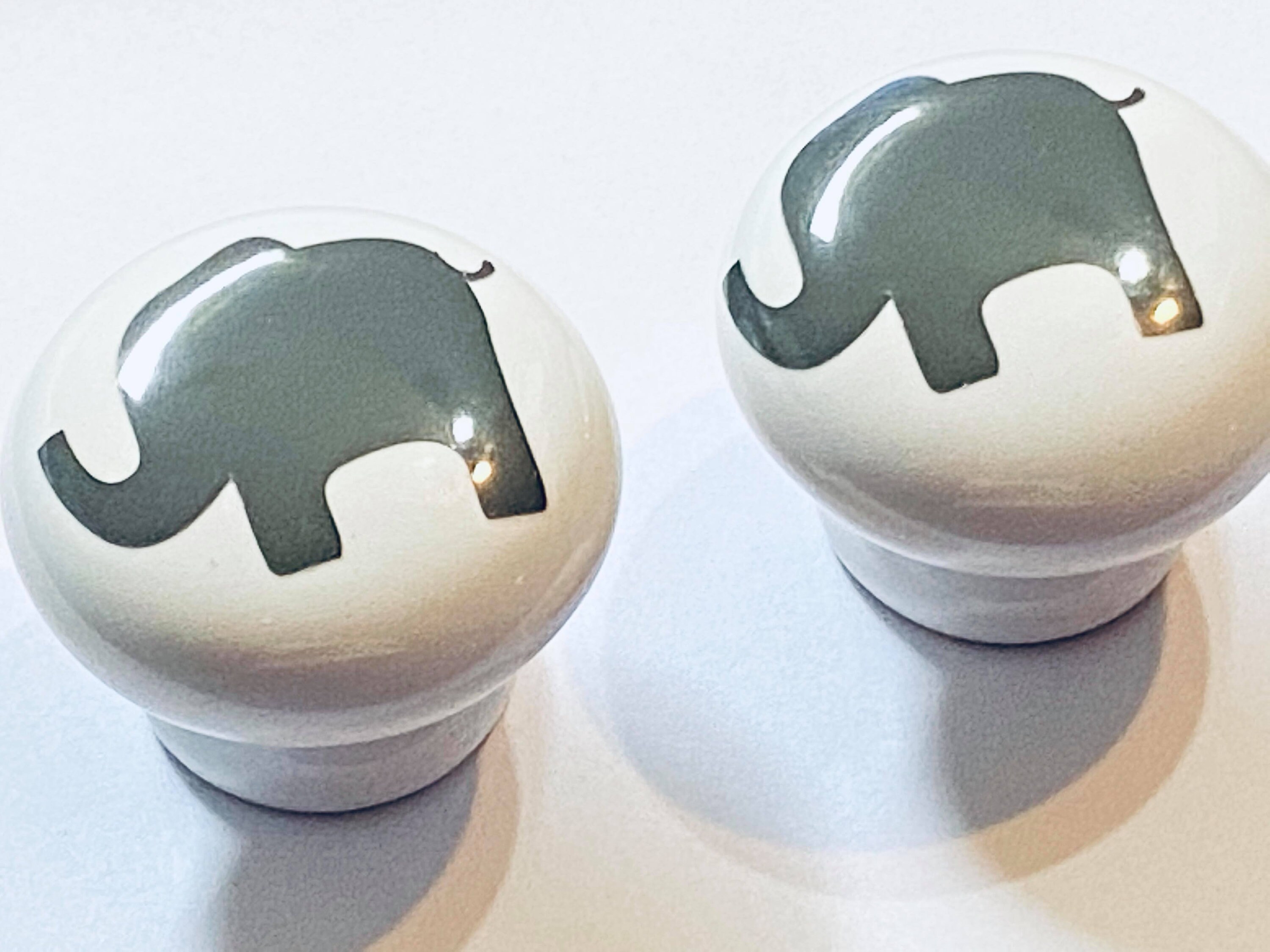 Pair 1.5” Elephant Drawer Knobs Pulls White Ceramic - Etsy