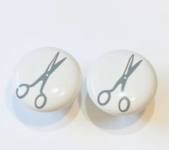 Pair 1.5 Hair Scissors Beauty Drawer Knobs Pulls White | Etsy