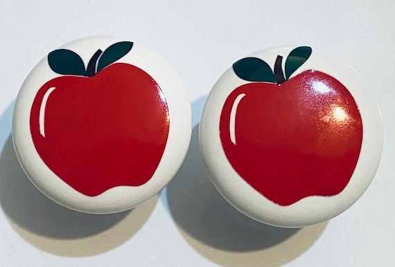 Pair 1.5 Apple Drawer Knobs Pulls White Ceramic | Etsy