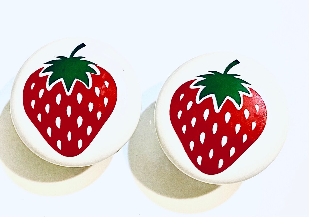 Pair 1.5” Strawberry Drawer Knobs Pulls White Ceramic - Etsy