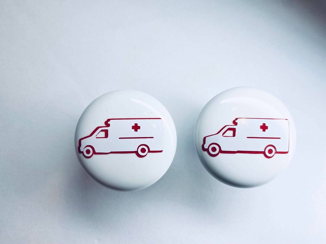 Pair 1.5” Ambulance Emergency Vehicle Drawer Knobs Pulls White Ceramic ...