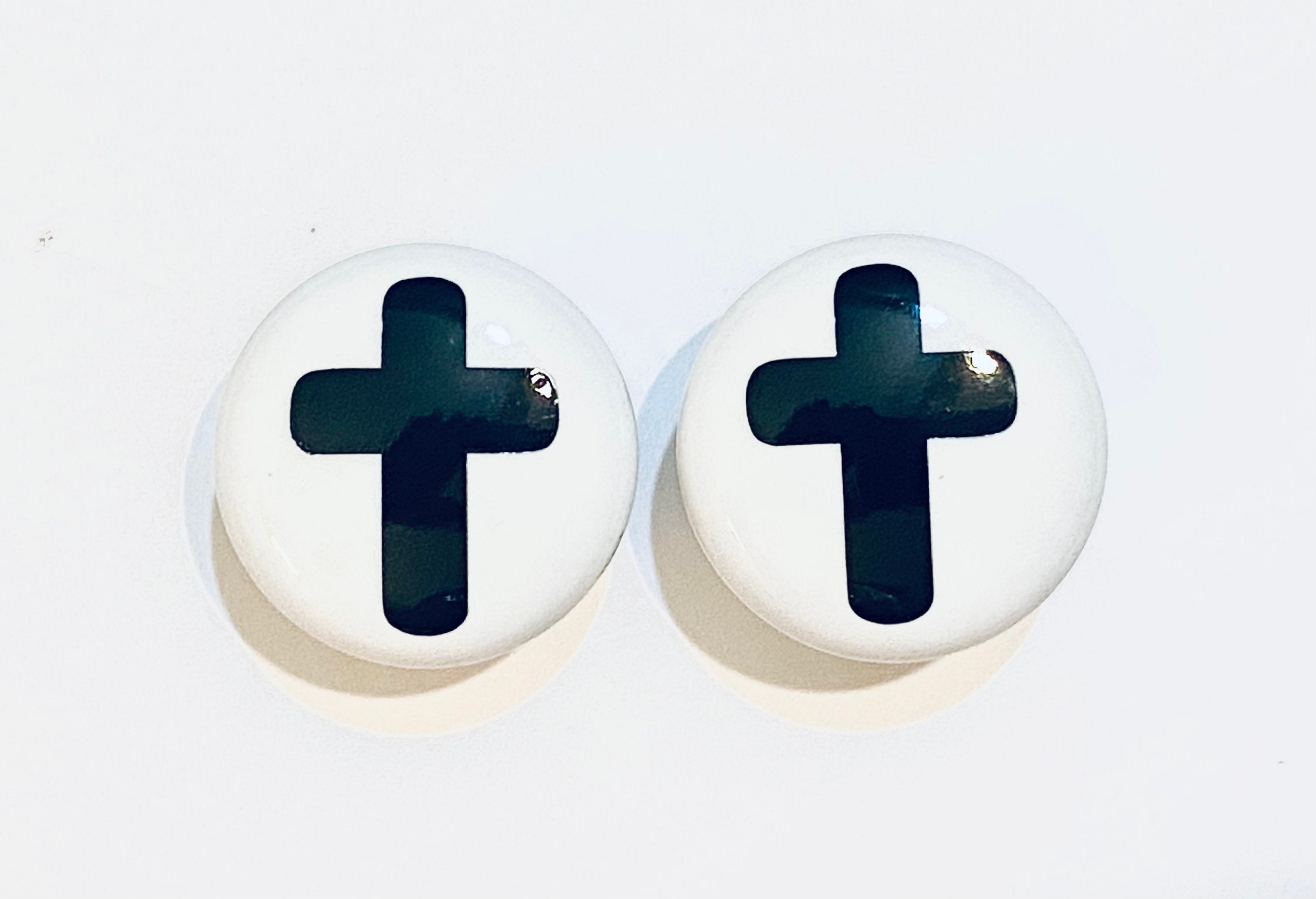 Pair Christian Cross Symbol Dresser Drawer Knobs Pulls White Ceramic 1. ...