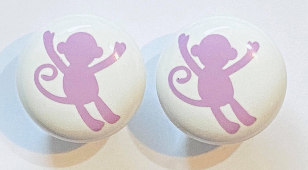 Pair 1.5” Monkey Drawer Knobs Pulls White Ceramic - Etsy