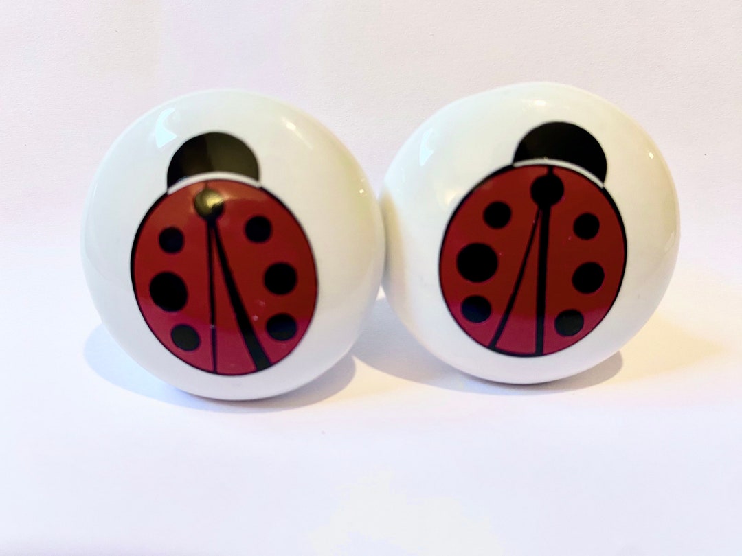 1.5” Pair Ladybug Drawer Knobs Pulls White Ceramic Boarding Bugs - Etsy