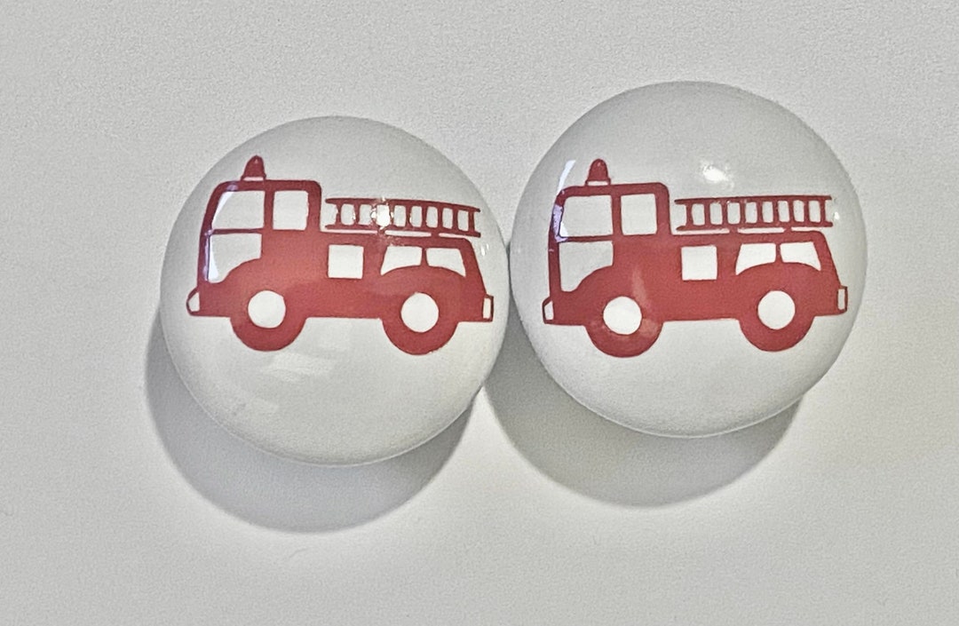 Pair 1.5” Fire Truck Fireman Emergency Vehicle Drawer Knobs Pulls White ...