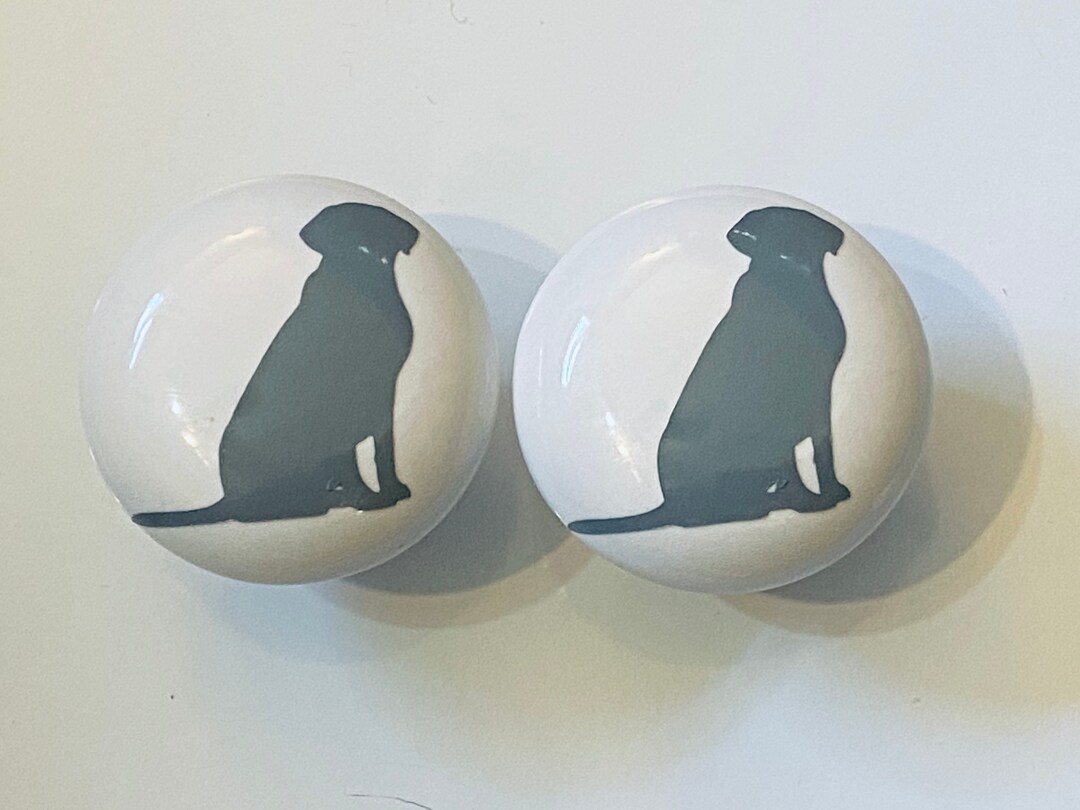 Pair of 1.5” Labrador Dog Drawer Knobs – White Ceramic Pulls for Dog ...