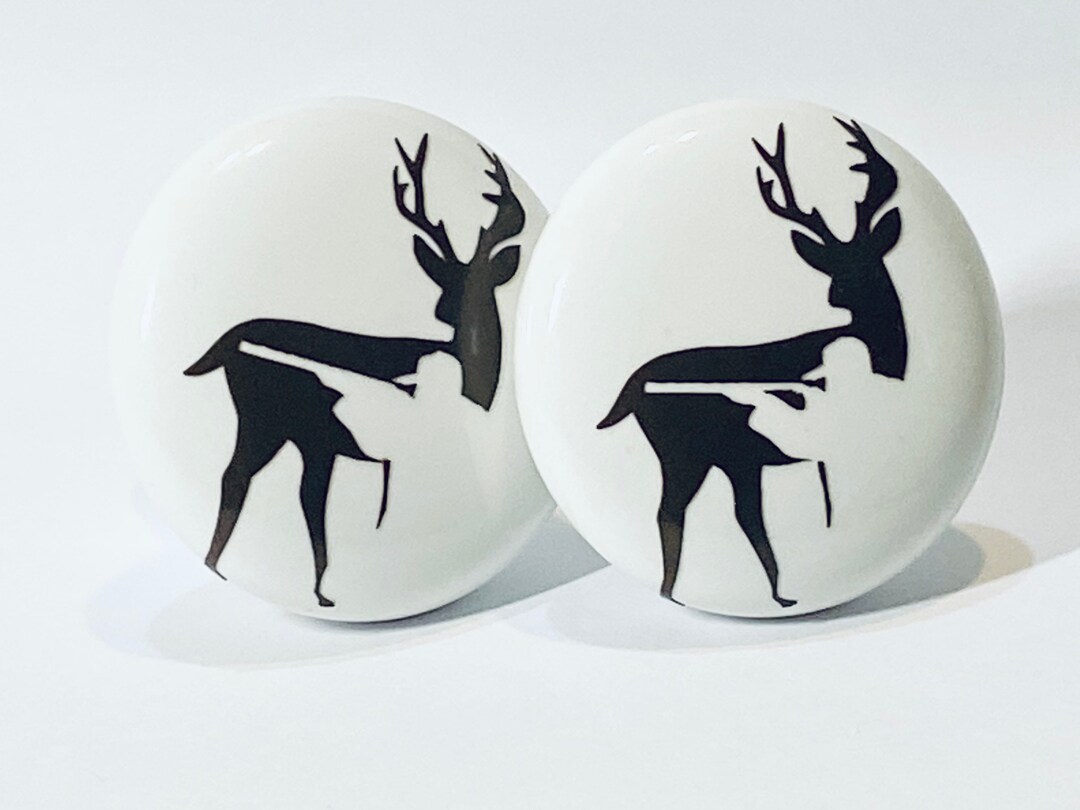 Pair 1.5” Deer Hunter Drawer Knobs – White Ceramic Hunting-themed Pulls ...