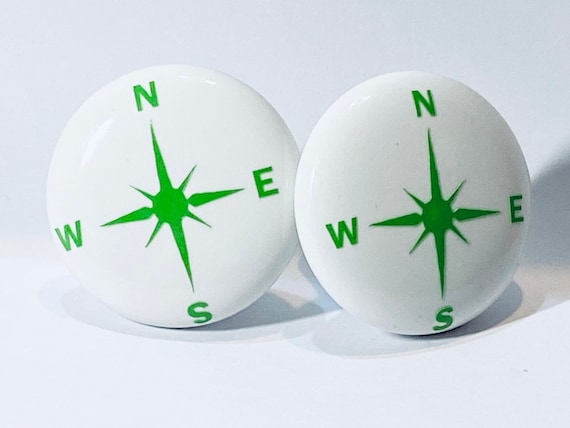 Pair 1.5 Compass Drawer Knobs Pulls White Ceramic | Etsy