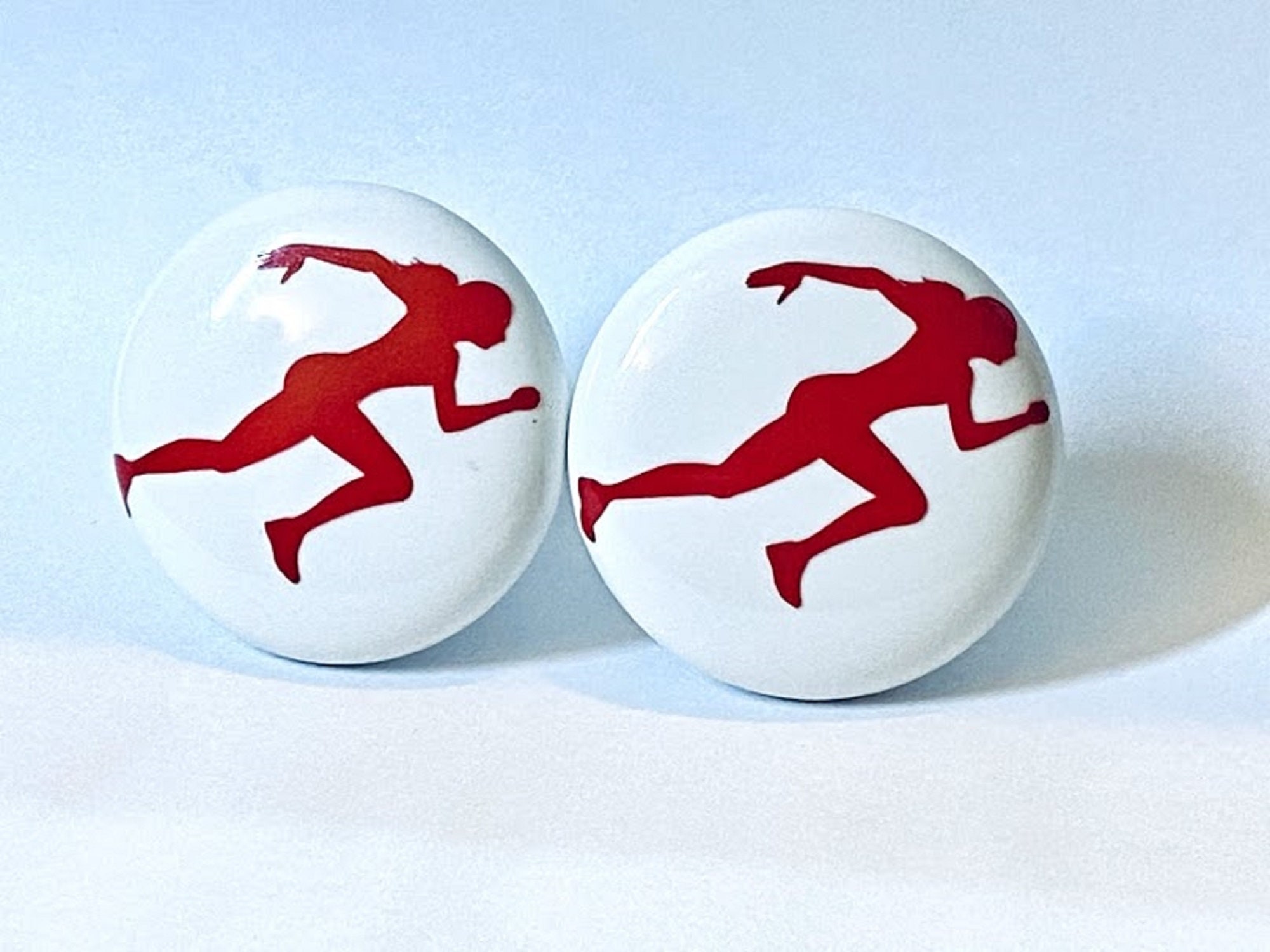 Pair 1.5” Runner Male or Female Sports Drawer Knobs Pulls White Ceramic ...