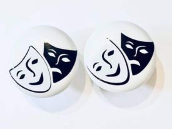Pair 1.5 Comedy Tragedy Masks Drawer Knobs Pulls White | Etsy