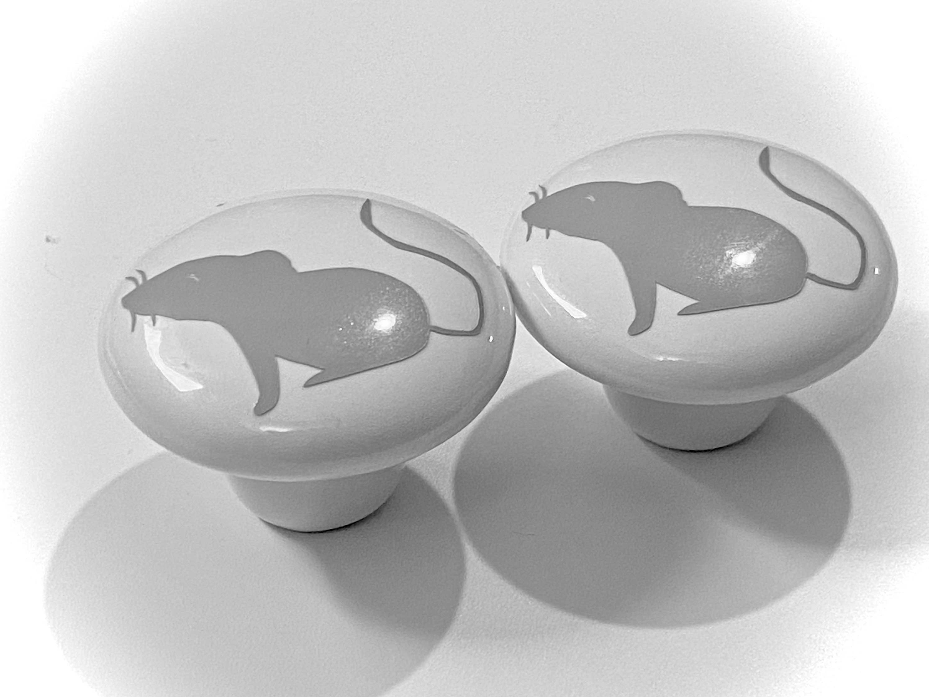 Pair Mouse of Knobs Glass Cabinet Knobs Pulls White Ceramic - Etsy
