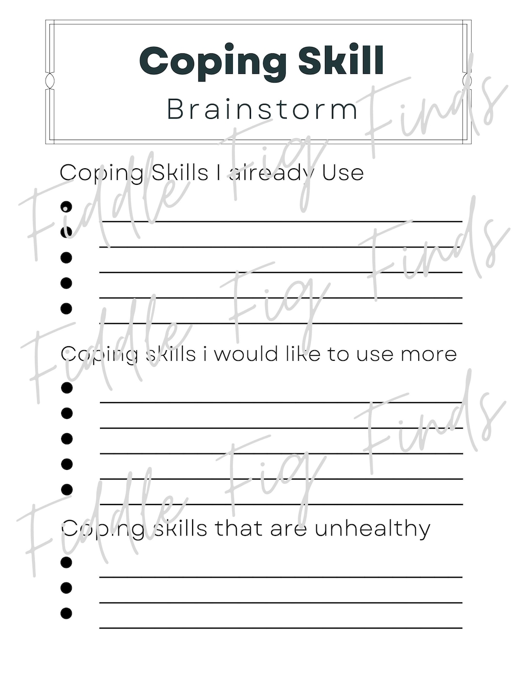 Coping Skill Worksheet Brainstorm Download - Trauma Therapy - CBT ...