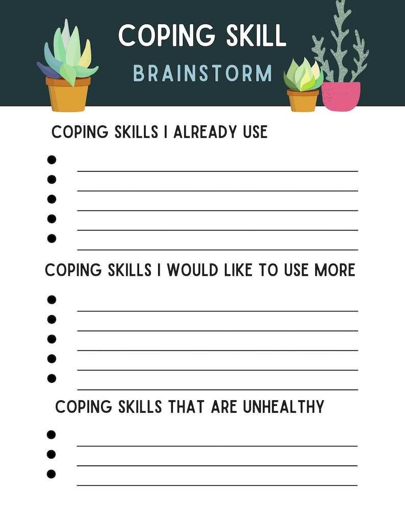 Coping Skill Worksheet Brainstorm Download Kid - Trauma Therapy - CBT ...
