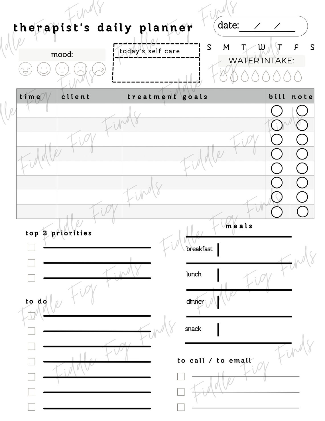 Therapist Daily Appointment Planner, Therapist Calendar, Daily Clinical ...
