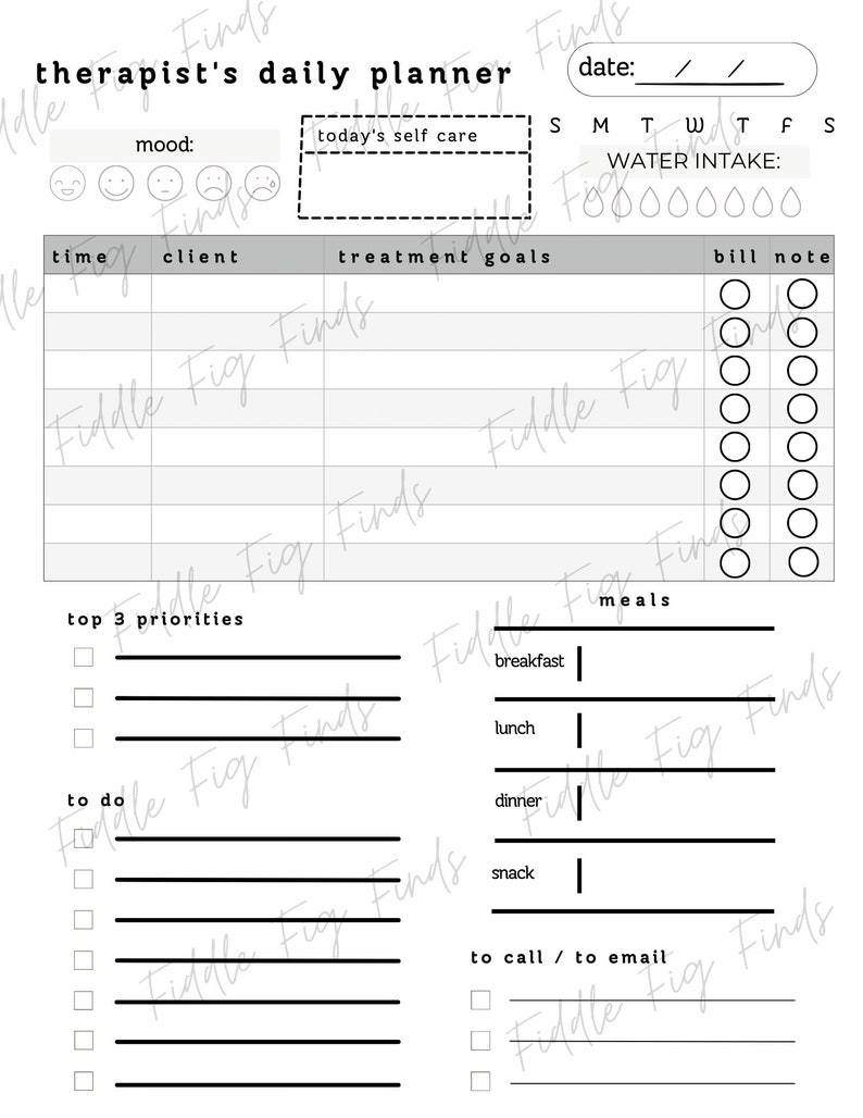 Therapist Daily Appointment Planner, Therapist Calendar, Daily Clinical ...